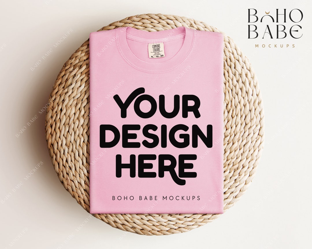 BLOSSOM Comfort Colors 1717 Mockup | CC1717 Folded T-shirt on Round ...