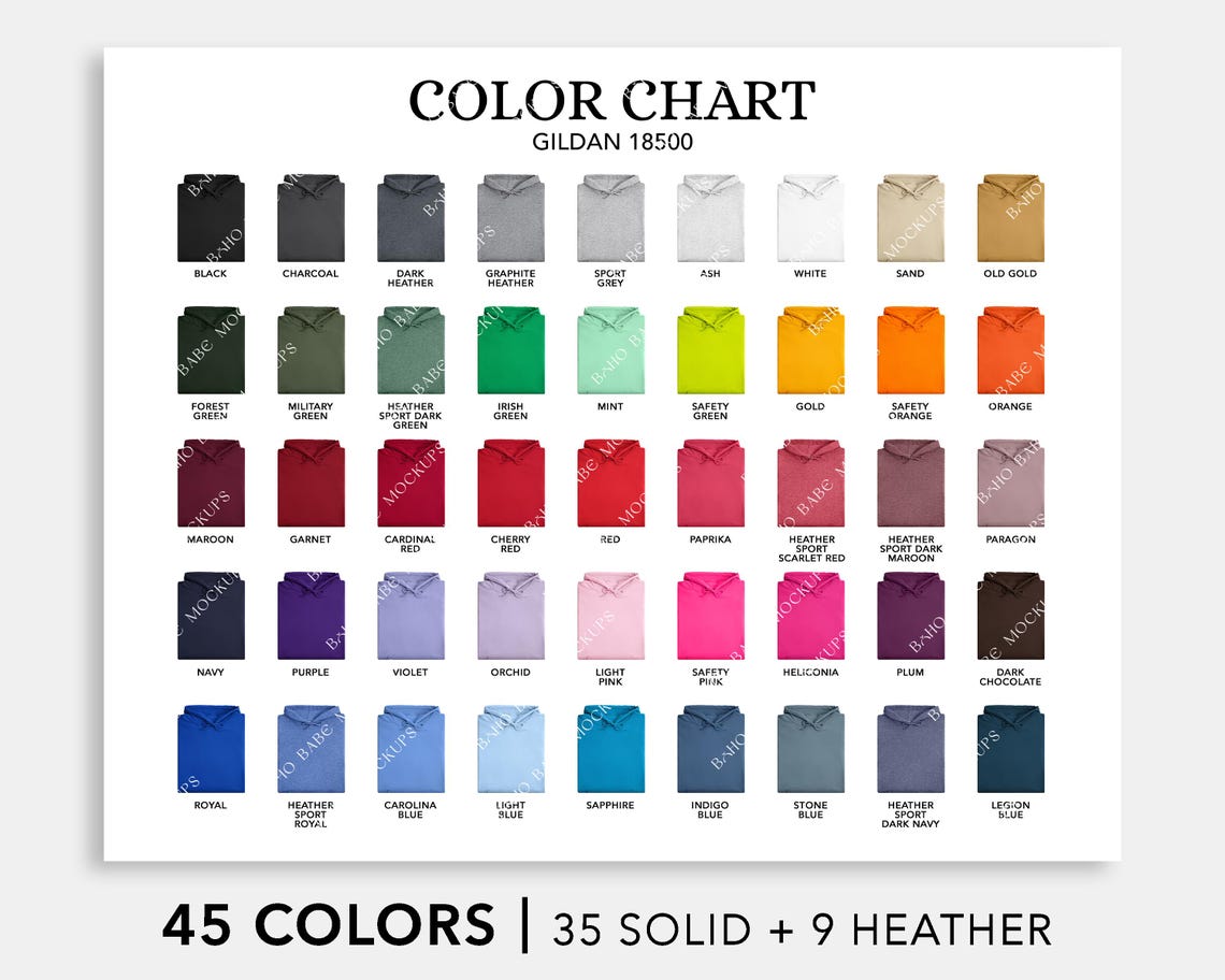 Editable Color Chart Gildan 18500 | 66 PNG Folded Hoodie Transparent ...