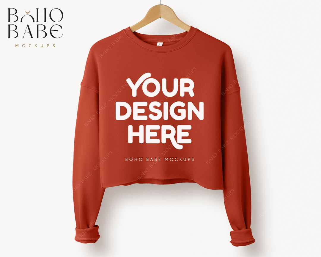 7503 BRICK Cropped Sweatshirt Mockup, Bella Canvas 7503 Mockup, Cropped Sweater Minimalistic ...
