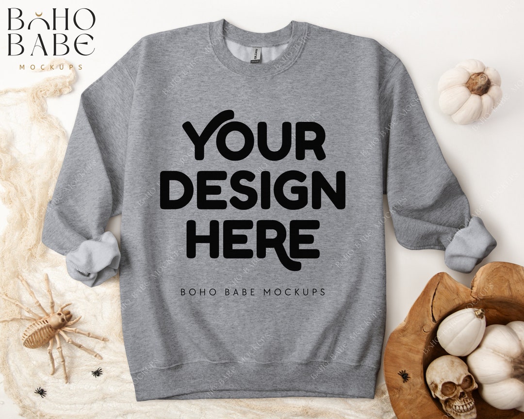 GRAPHITE HEATHER Gildan 18000 Halloween Mockup | Gildan Sweatshirt Flay ...