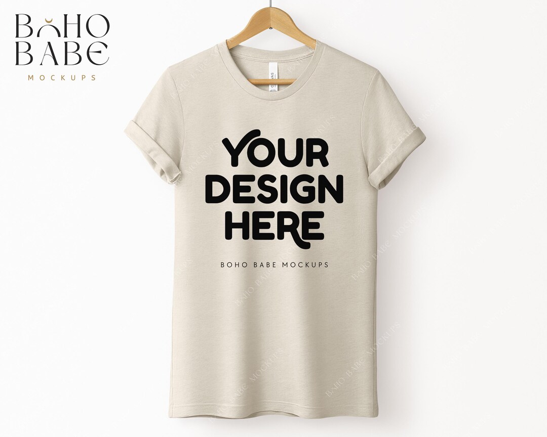 HEATHER DUST Bella Canvas 3001 Mockup | 3001cvc Boho Hanging Tshirt ...
