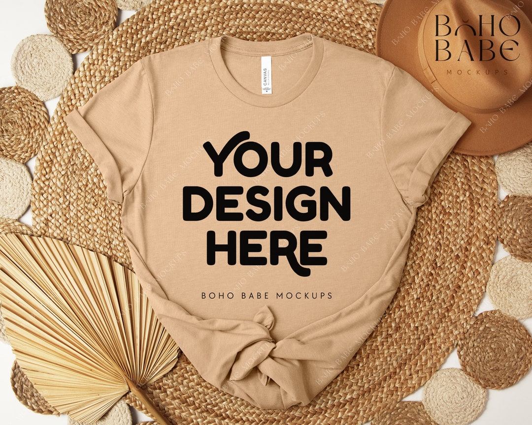3001 HEATHER SAND DUNE Mockup, Bella Canvas 3001cvc Mockup, Boho Design ...