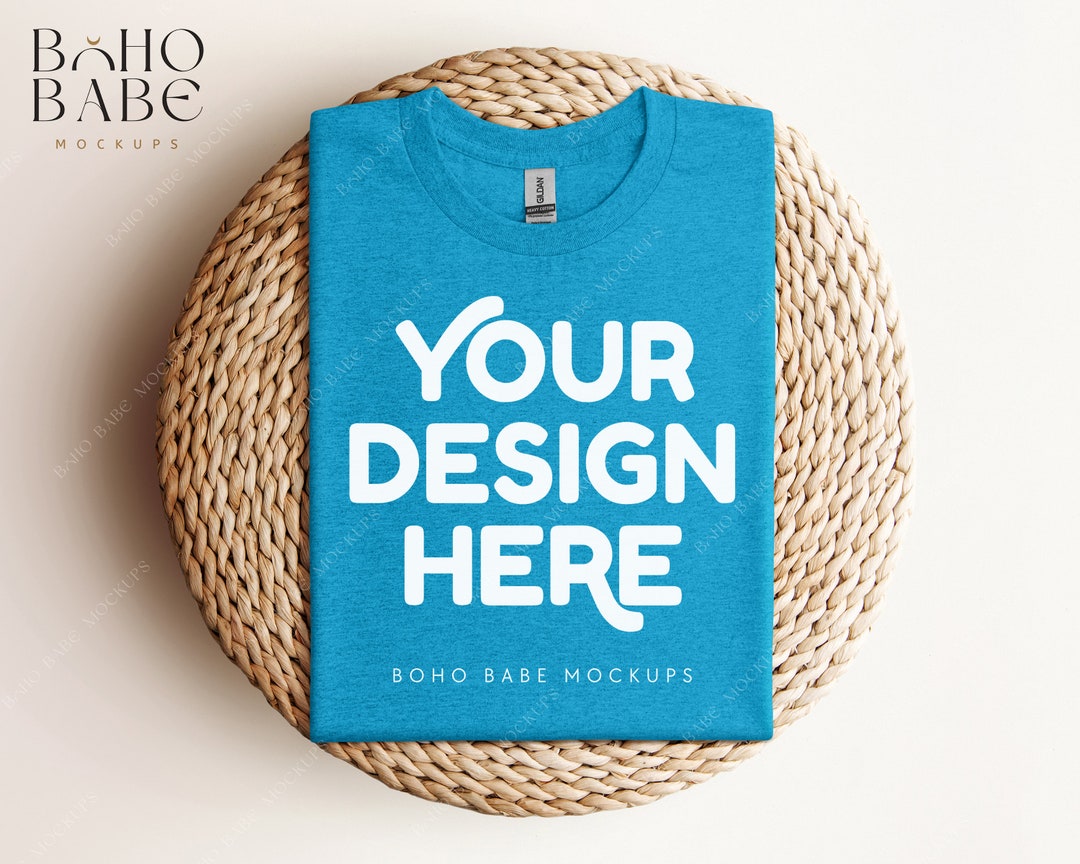 HEATHER SAPPHIRE Gildan 5000 Mockup, Gildan 5000 Folded Tshirt Mock Ups ...