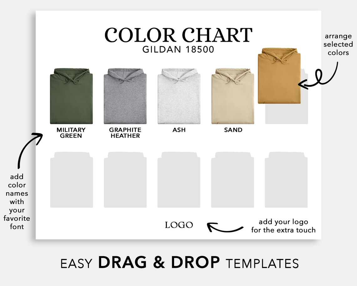 Editable Color Chart Gildan 18500 | 66 PNG Folded Hoodie Transparent ...