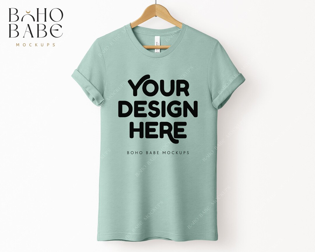 HEATHER DUSTY BLUE Bella Canvas 3001 Mockup | 3001cvc Boho Hanging ...