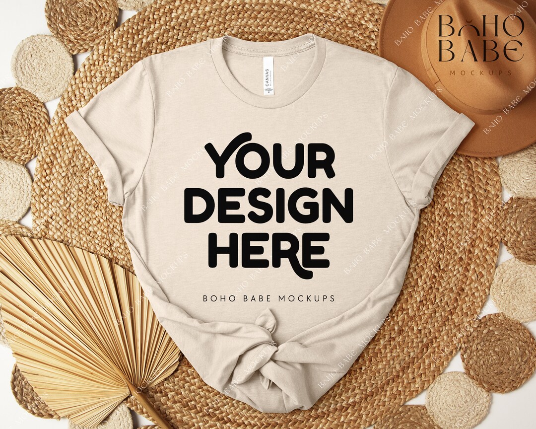 3001 HEATHER OATMEAL Mockup, Bella Canvas 3001cvc Mockup, Boho Design ...