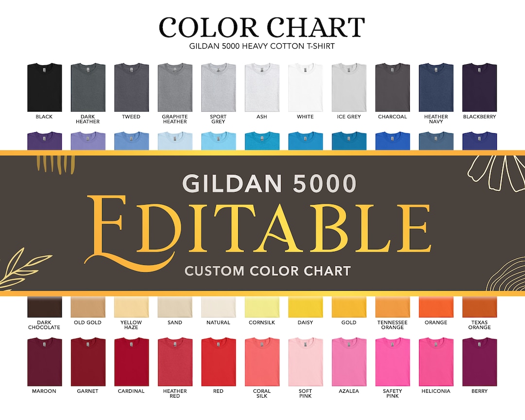 Editable Color Chart Gildan 5000 | Folded T-shirts 55 PNG Transparent ...