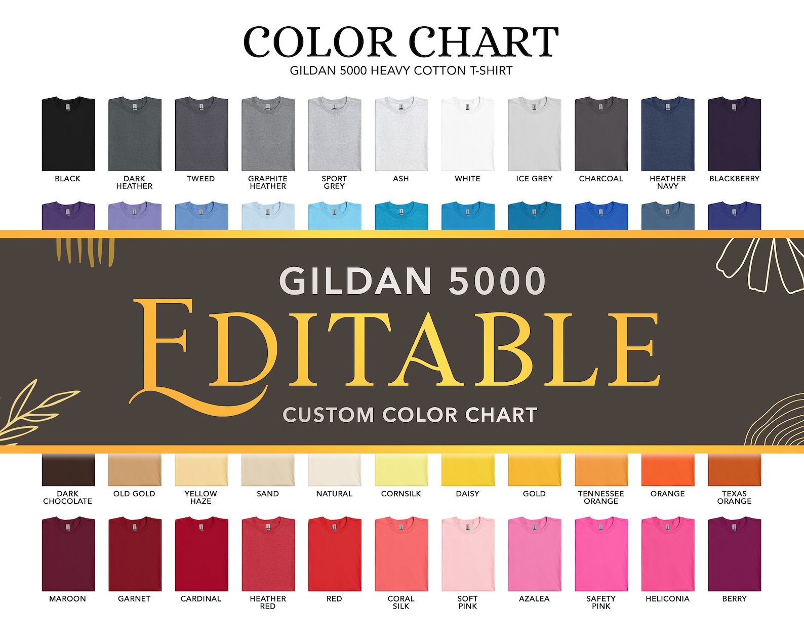 Editable Color Chart Gildan 5000 | Folded T-shirts 55 PNG Transparent ...