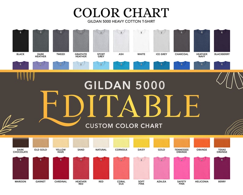 Editable Color Chart Gildan 5000 | Folded T-shirts 55 PNG Transparent ...