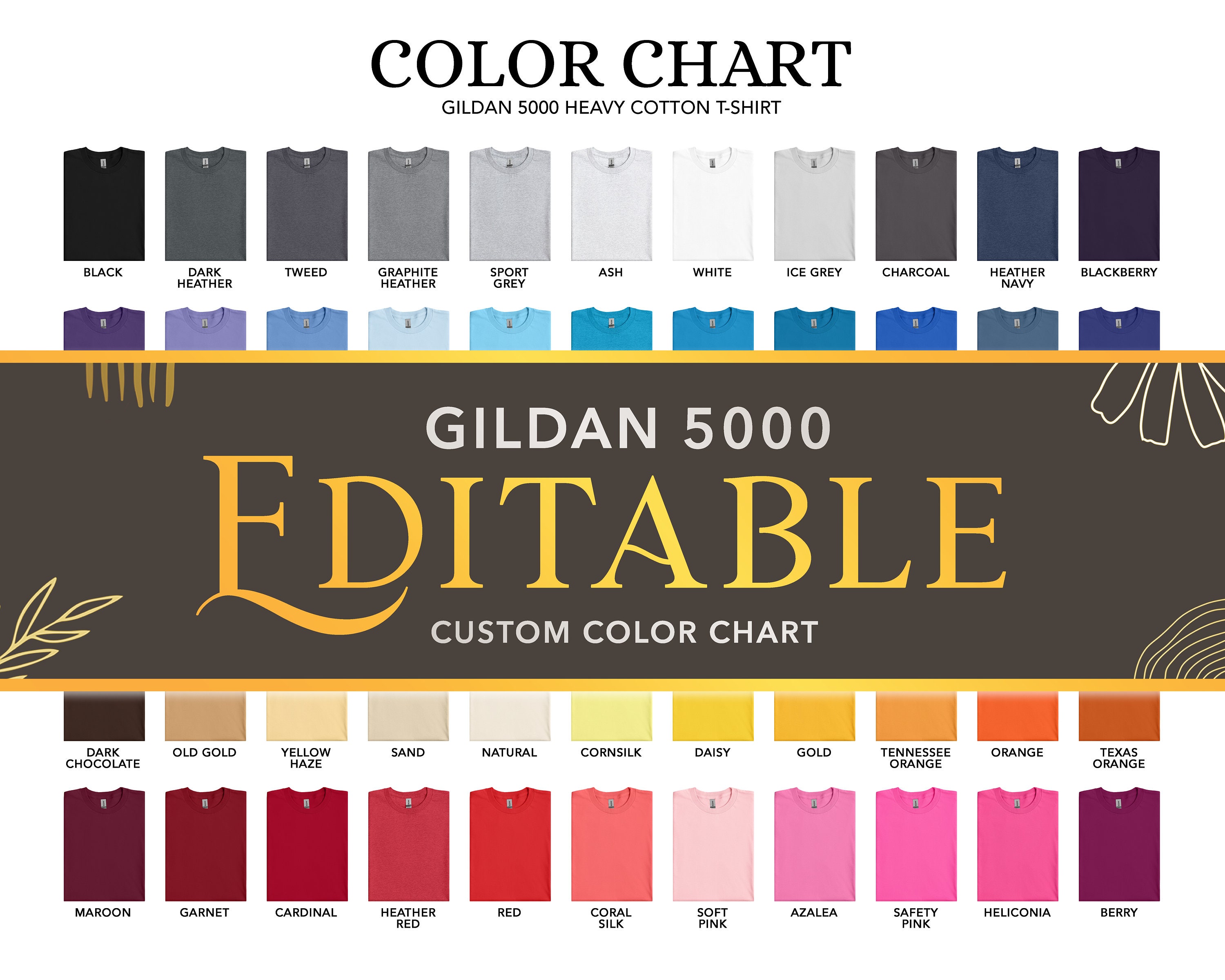 Editable Color Chart Gildan 5000 | Folded T-shirts 55 PNG Transparent ...