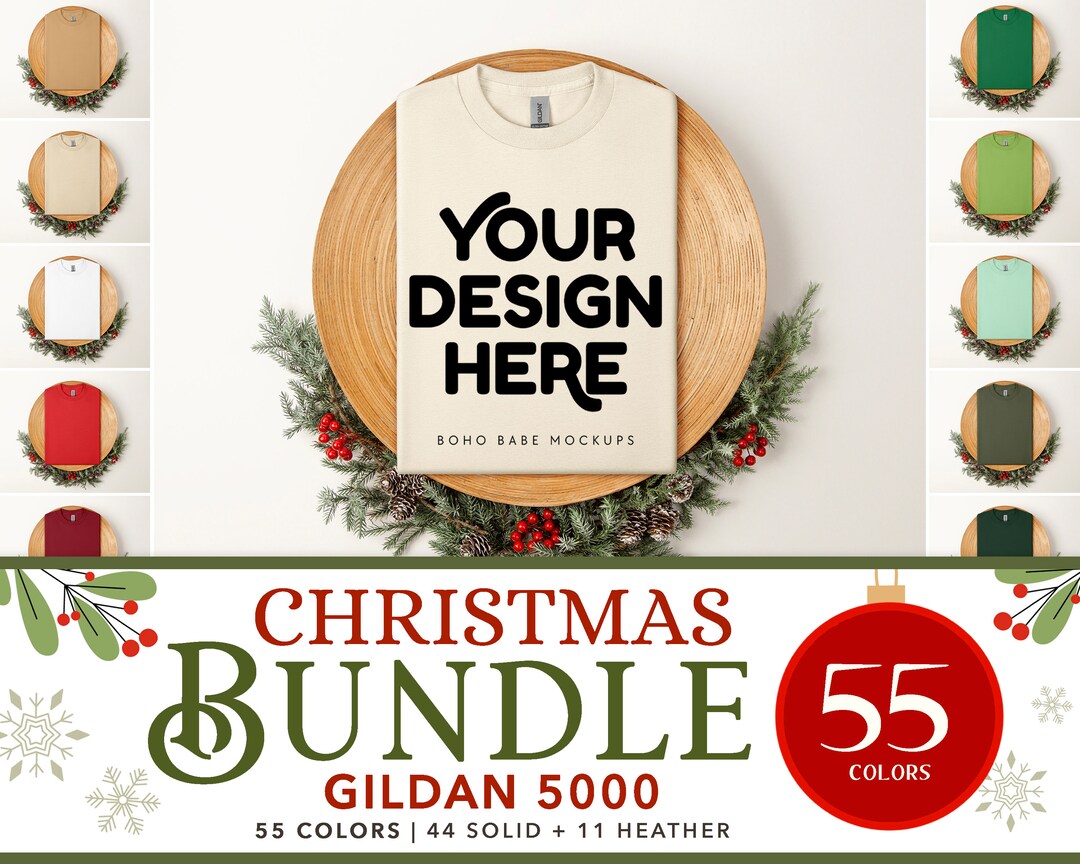 Gildan 5000 Christmas Mockup Bundle | Gildan 5000 Folded Tshirt Mockup ...