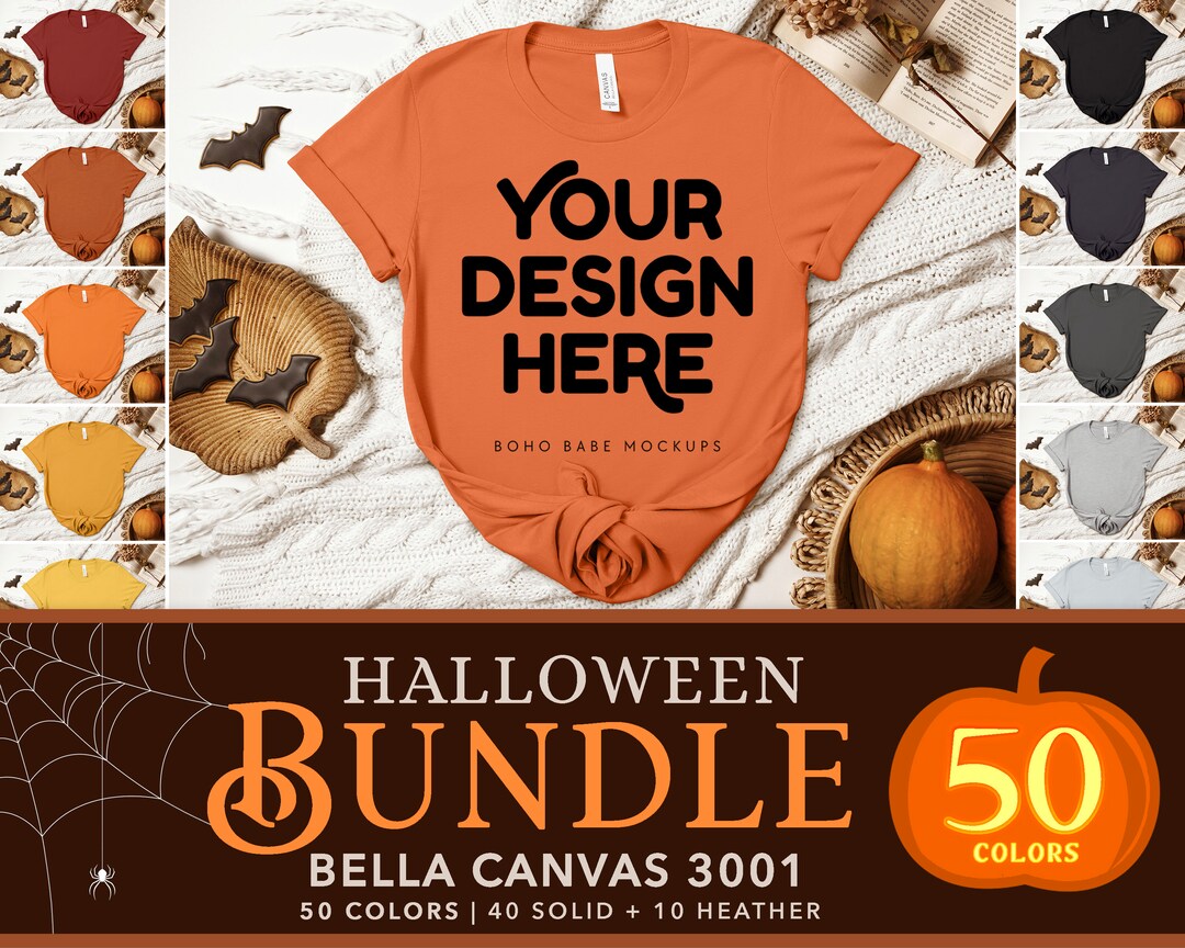 Halloween Mockups | Bella Canvas 3001 Mockup Bundle, 50 Fall T-shirt ...