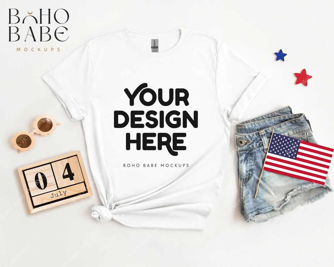 4th of July Mockup, Gildan 64000 White Mockup, Tshirt Flat Lay Mock ...