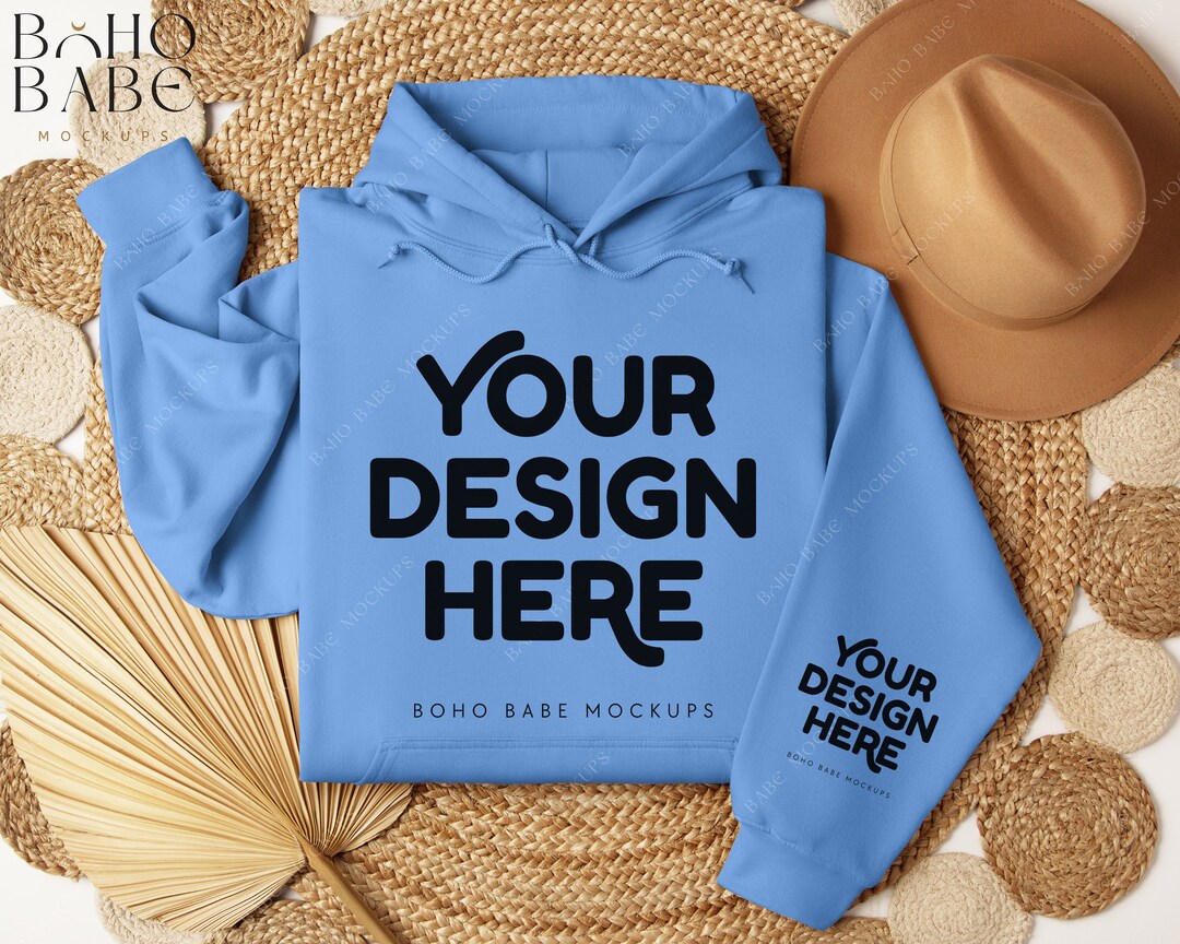 CAROLINA BLUE Gildan 18500 Sleeve Hoodie Mockup | Left Wrist Cuff Print ...