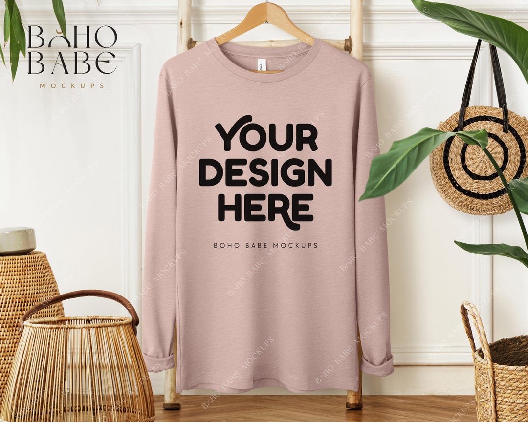 HEATHER PINK GRAVEL Bella Canvas 3501 Mockup | Unisex Jersey Long ...