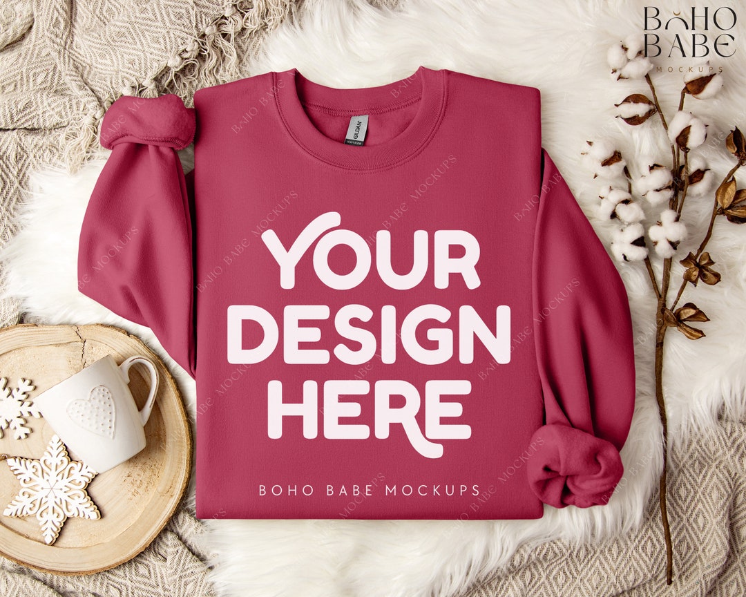 ANTIQUE CHERRY RED Gildan 18000 Mockup Sweatshirt Mockup, Crewneck ...