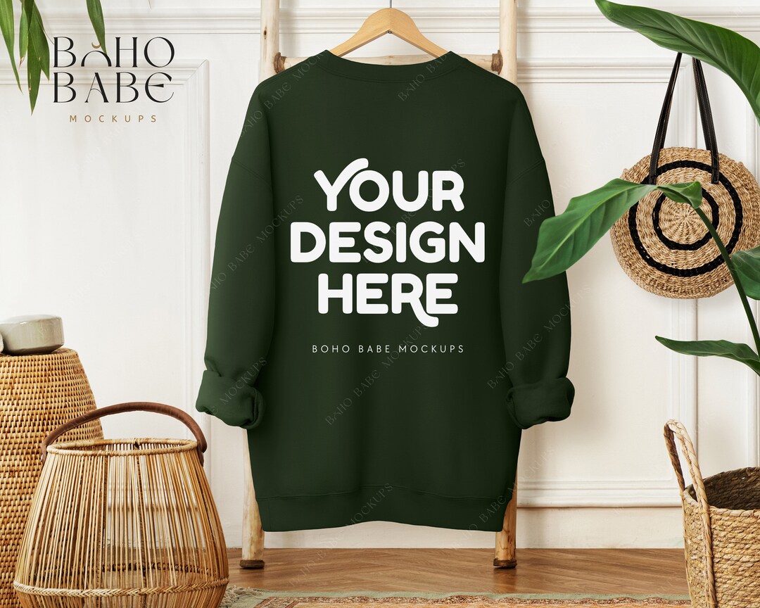 FOREST GREEN Back of Gildan 18000 Mockup | Hanging Sweatshirt Back Side ...
