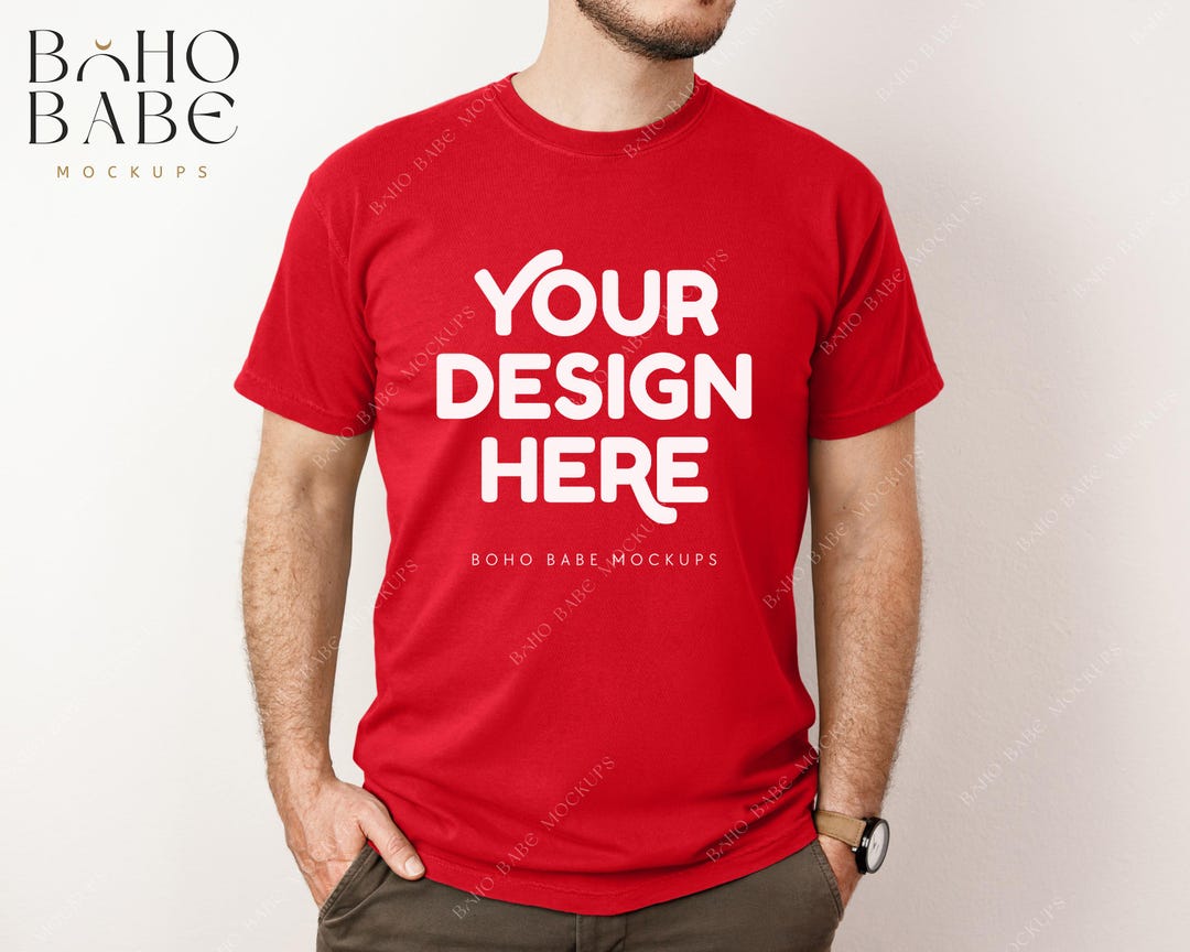 RED Comfort Colors 1717 Model Mockup | Real Human Male Model Tee Shirt ...
