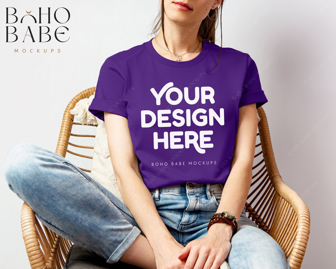 TEAM PURPLE Bella Canvas 3001 Model Mockup, Boho Woman Mock-up, Bella ...