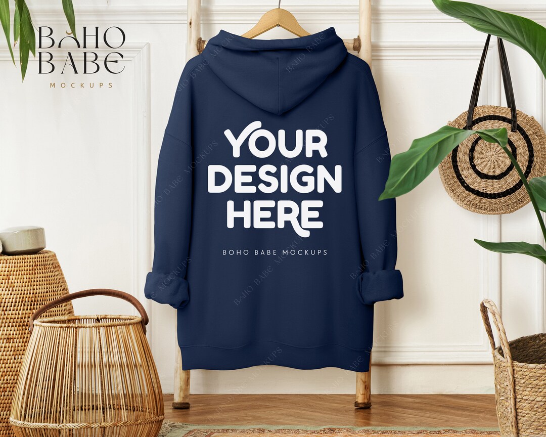 NAVY Gildan 18500 Hoodie Back Mockup Hanging Hoodie Back Side Mock Up ...
