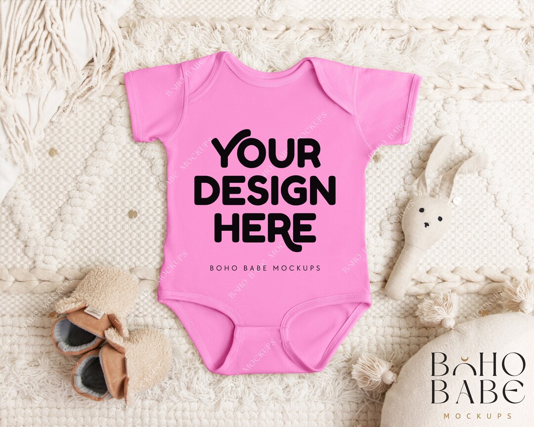 Rabbit Skins 4424 RASPBERRY Short Sleeve Baby Bodysuit Mockup, Kids ...