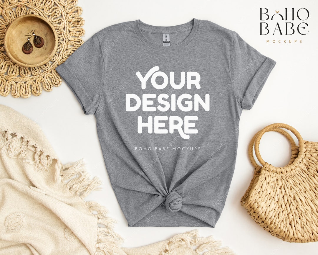 GRAPHITE HEATHER Gildan 64000 Mockup, Gildan Softstyle Tshirt Mockup ...