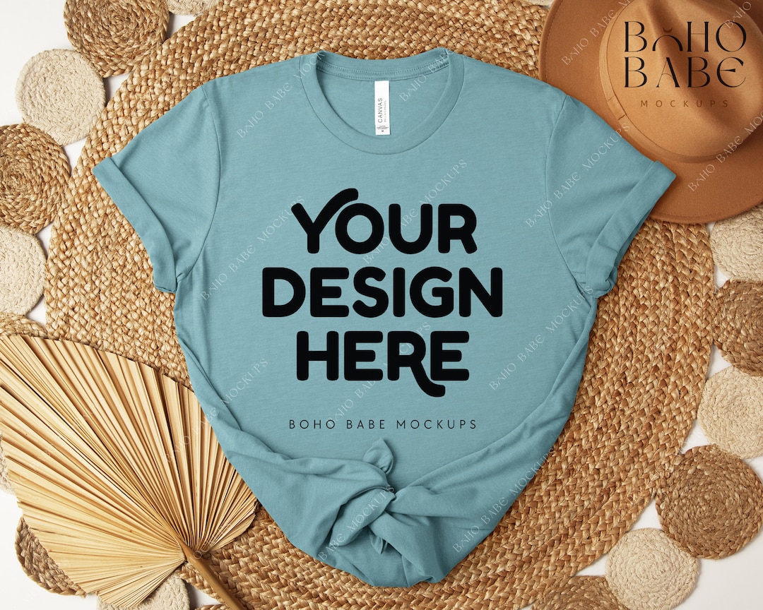 3001 HEATHER BLUE LAGOON Mockup, Bella Canvas 3001cvc Mockup, Boho ...