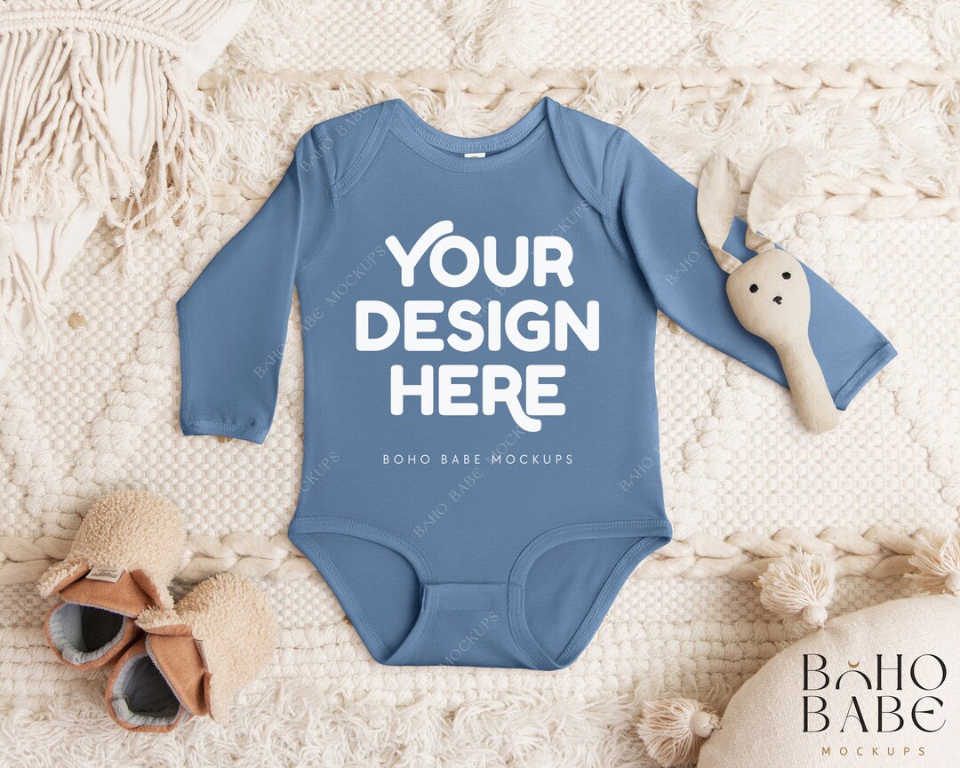 Rabbit Skins 4411 INDIGO Blue Long Sleeve Baby Bodysuit Mockup, Kids ...