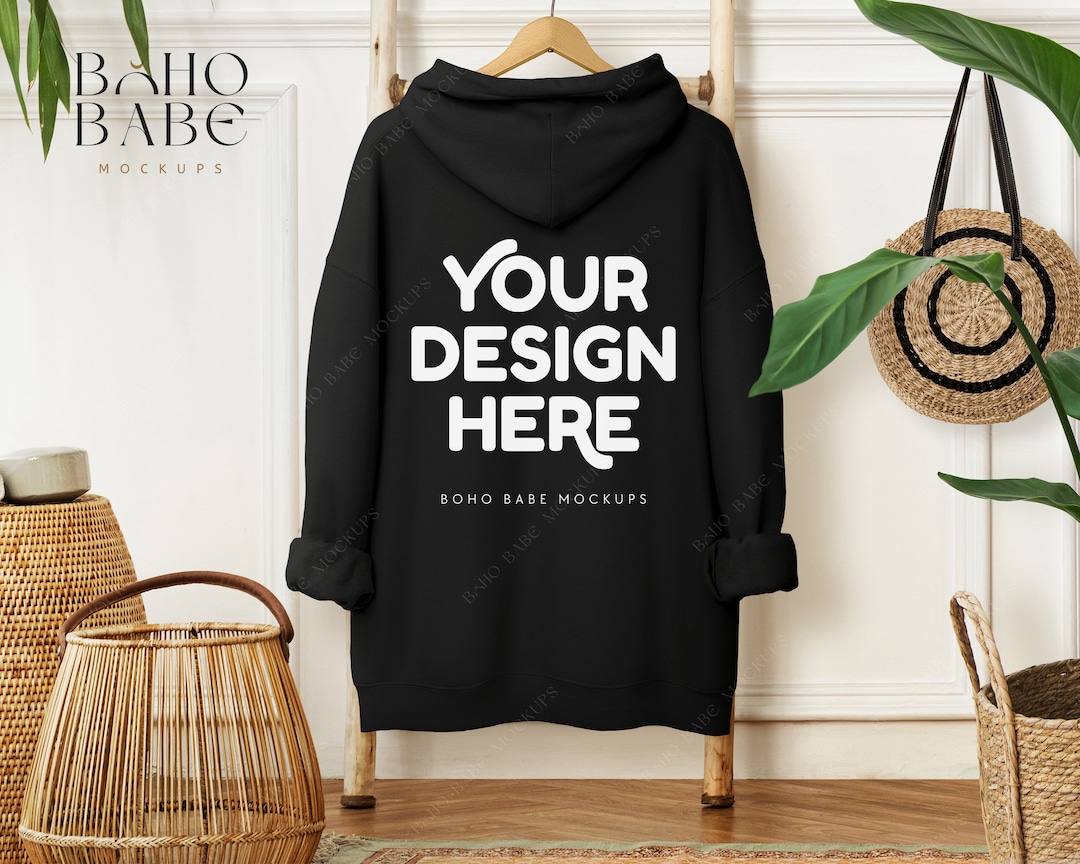 BLACK Gildan 18500 Hoodie Back Mockup | Hanging Hoodie Back Side Mock ...