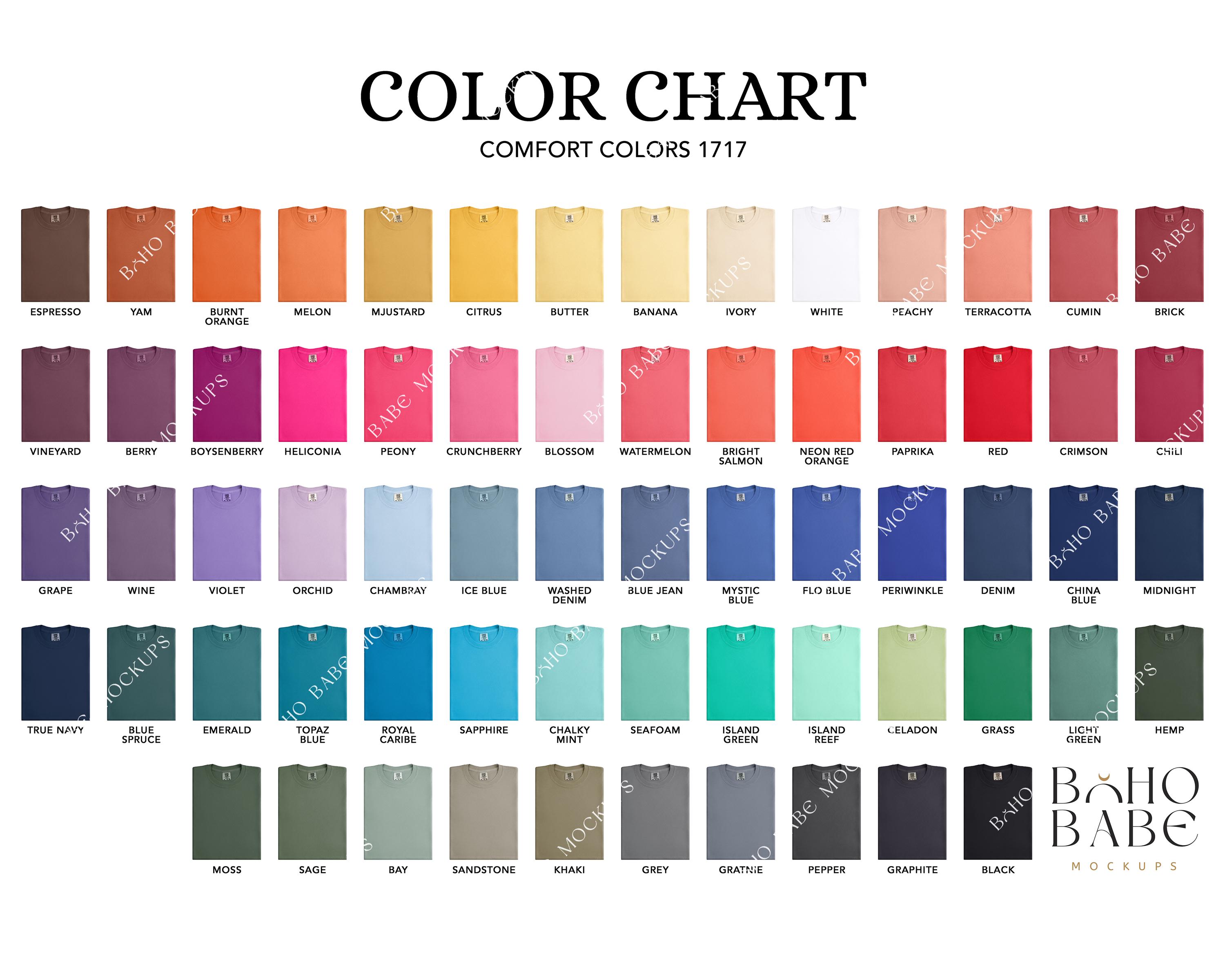 Editable Color Chart Comfort Colors 1717 | 66 PNG Folded Shirts ...