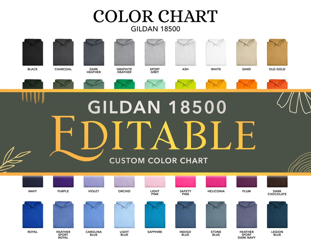 Editable Color Chart Gildan 18500 | 66 PNG Folded Hoodie Transparent ...