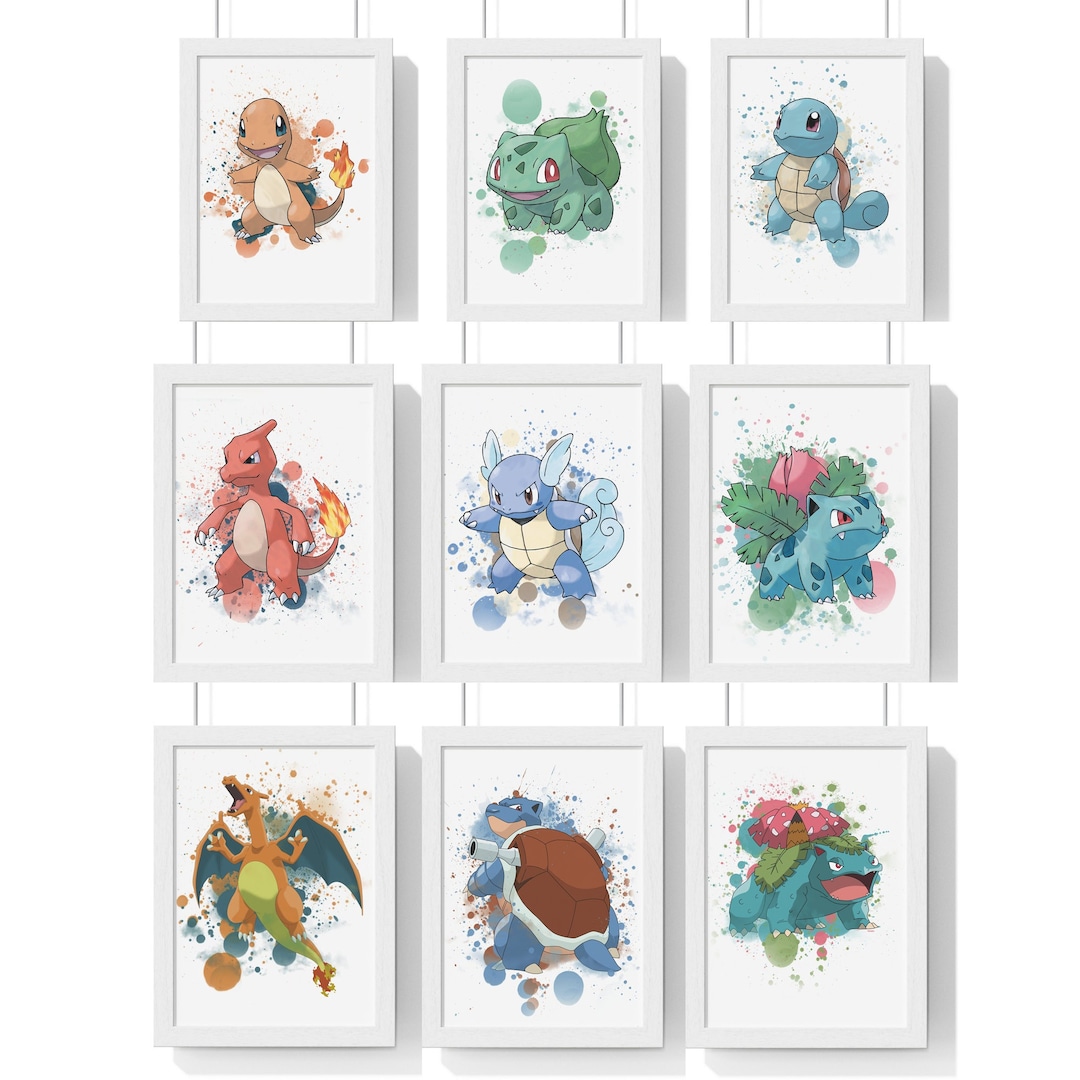 Set of 9 Pokemon Posters (A4), Gen 1 Starters Evolutions, Charmander ...