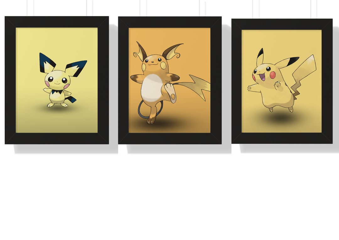 Set of 3 Electric-type Pokemon Posters Featuring Pichu, Pikachu, and ...