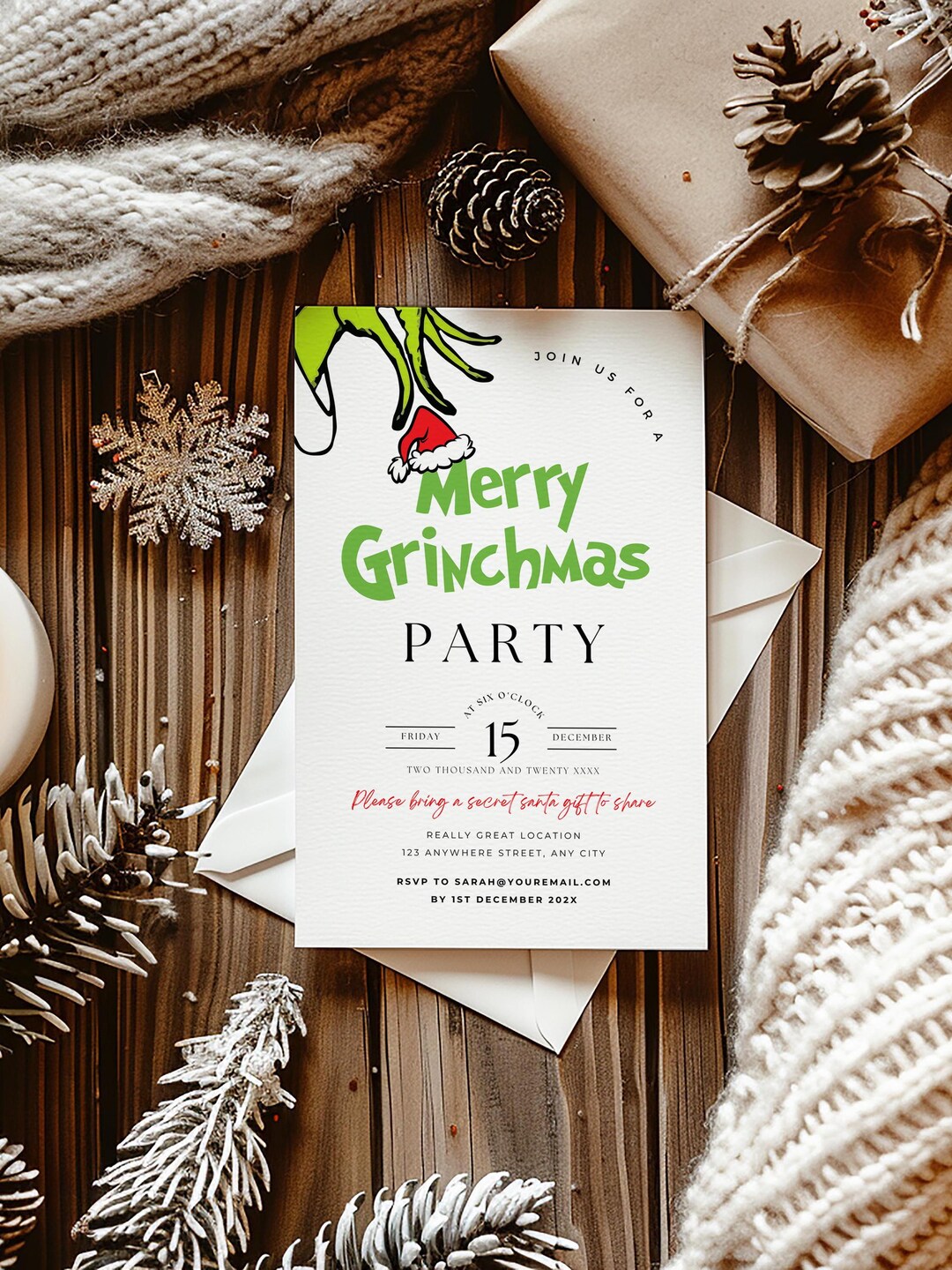 Editable Merry Grinchmas Party Invitation Template (digital Download ...