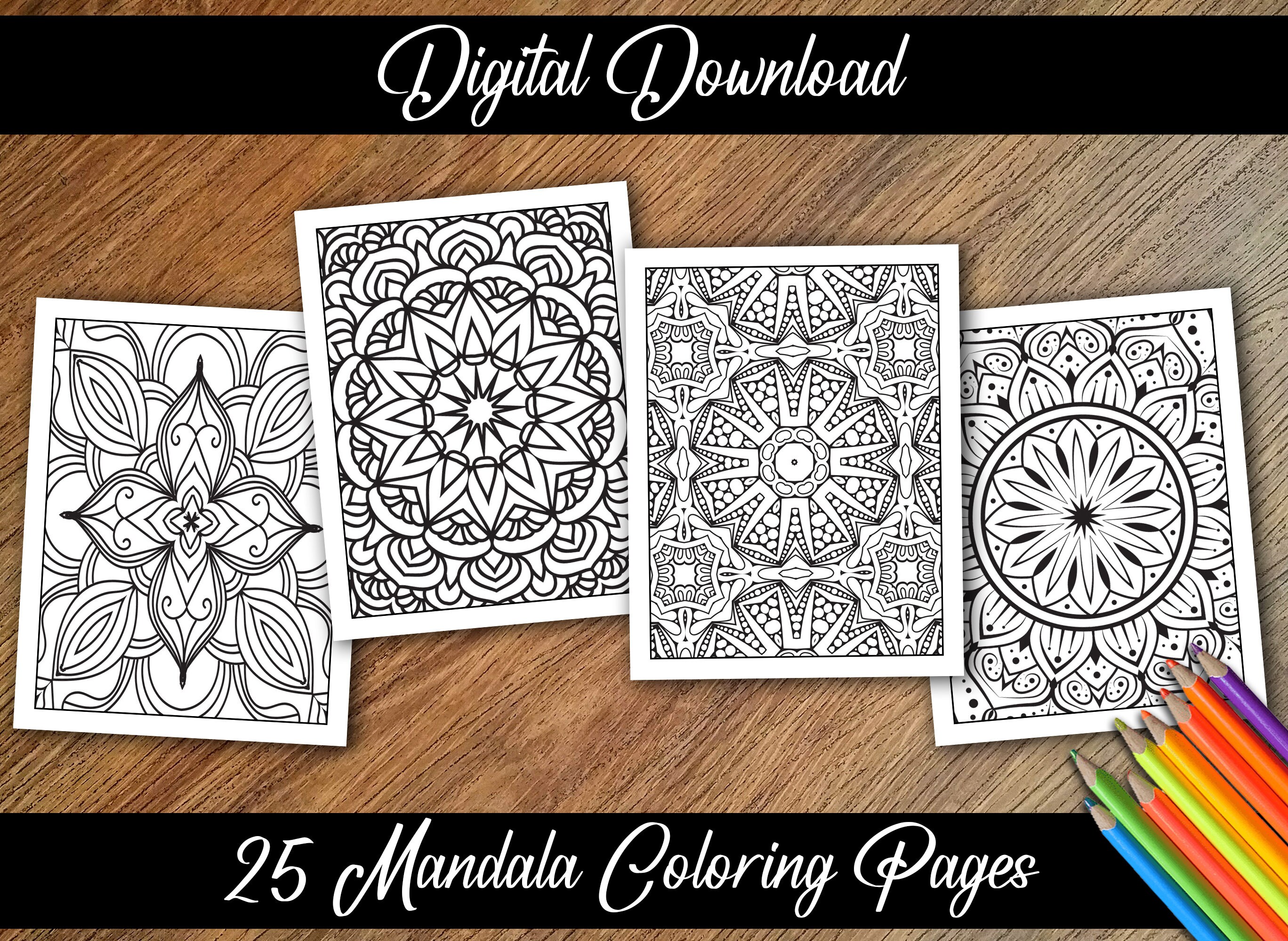 25 Pages Adult Coloring Book PDF Adult Mandala Coloring Book Printable ...