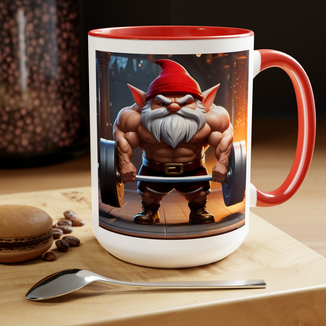 Tiny Gnome Body Builder- Two-tone Coffee Mugs, 15oz - Etsy