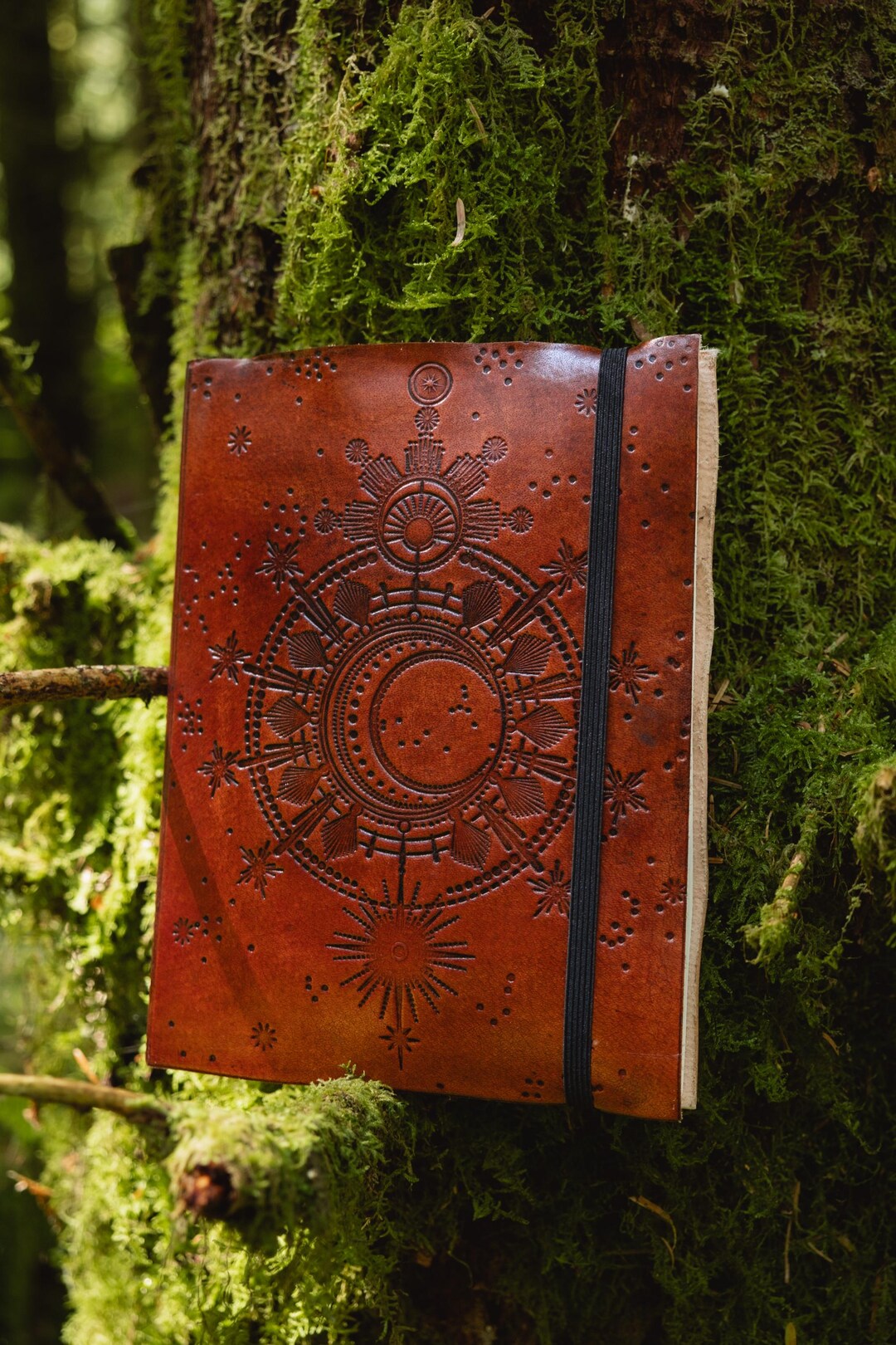 Moon Leather Journal, Handmade Journal, Sun and Moon Notebook, Vegetable Tanned Leather Notebook ...