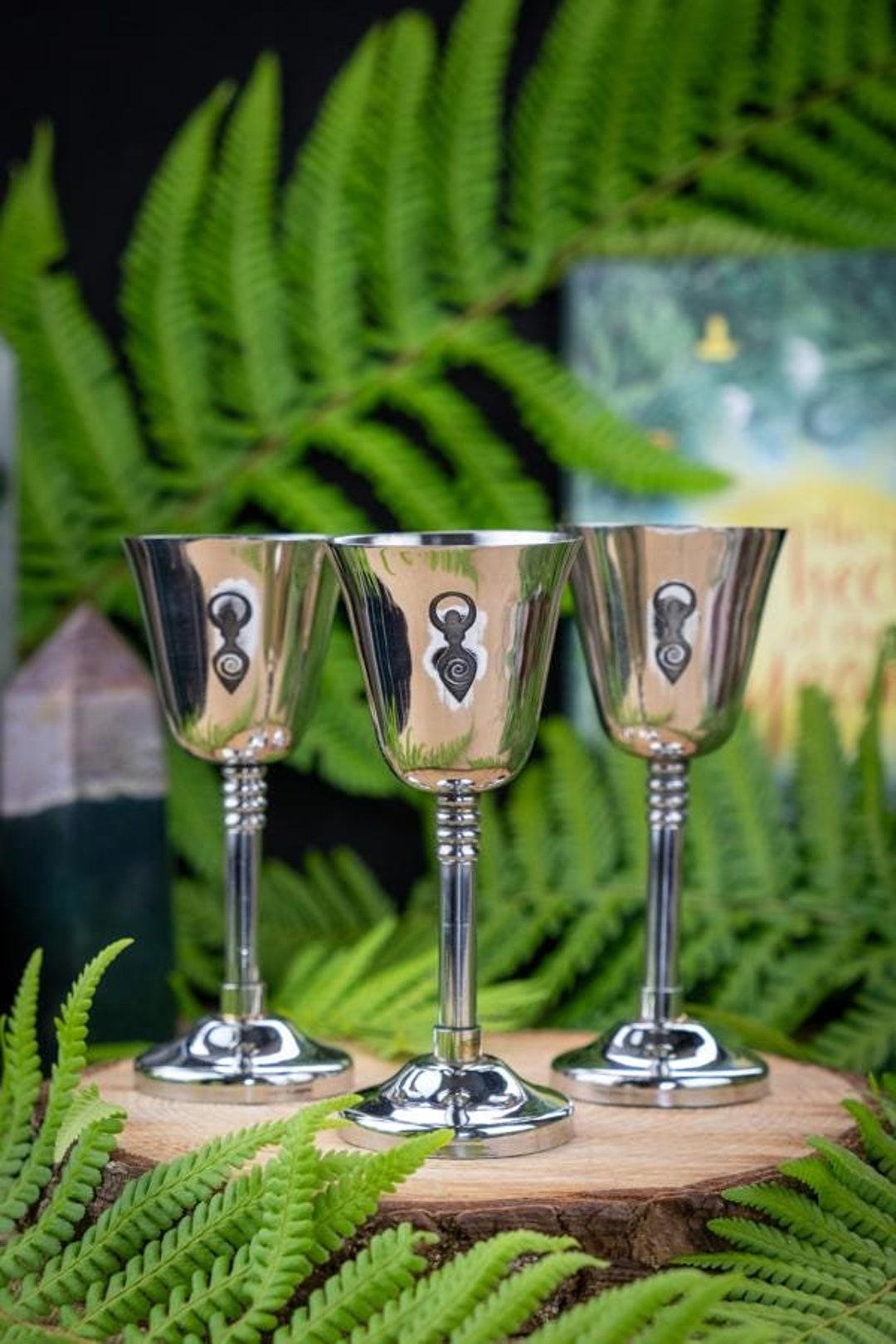 Chalice With Spiral Goddess Etching, Crystal Sphere Holder, Small ...