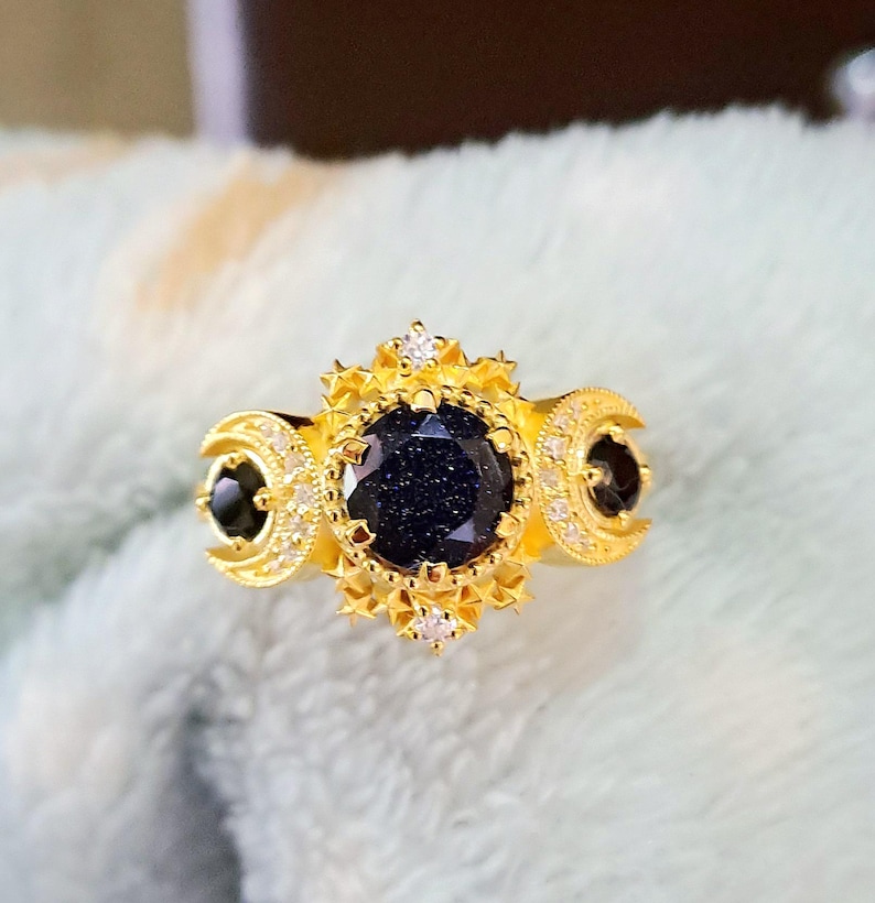 Sterling Silver Blue Sandstone Star Moon Ring: Handmade Galaxy Jewelry ...