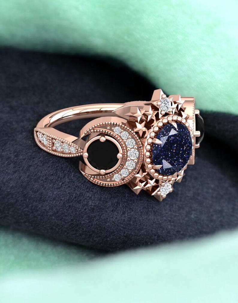 Sterling Silver Blue Sandstone Star Moon Ring: Handmade Galaxy Jewelry ...