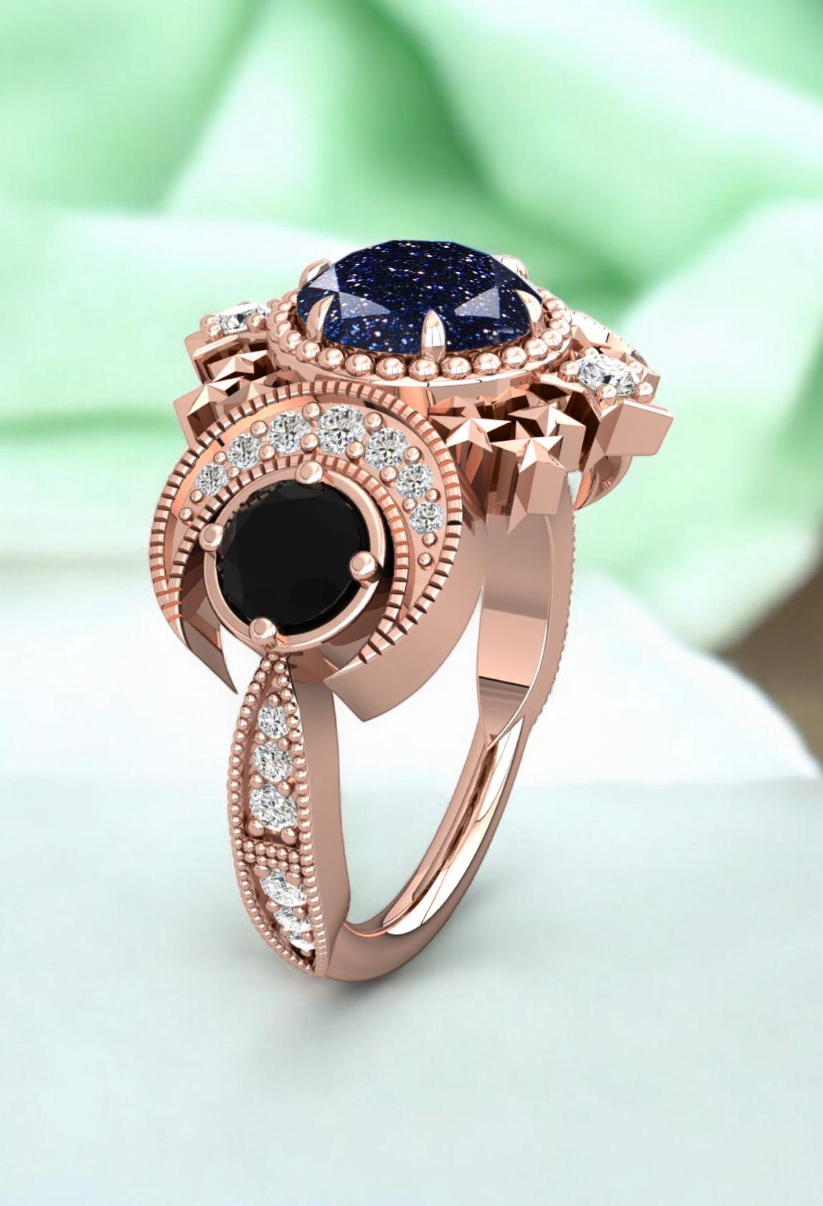 Sterling Silver Blue Sandstone Star Moon Ring: Handmade Galaxy Jewelry ...
