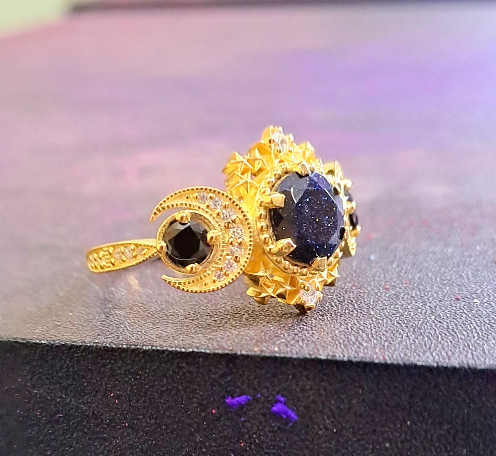 Sterling Silver Blue Sandstone Star Moon Ring: Handmade Galaxy Jewelry ...