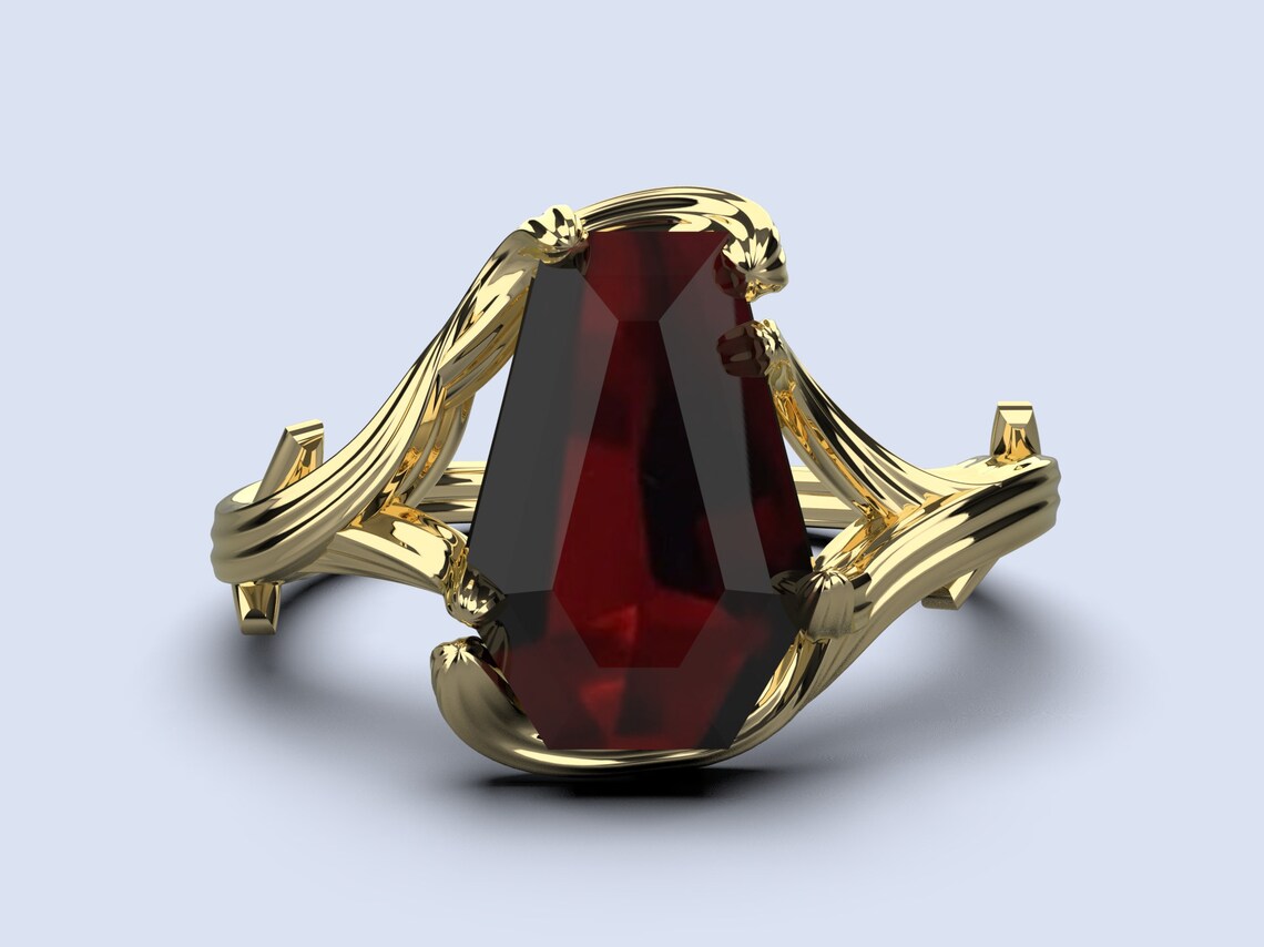 Red Garnet Coffin Ring: 925 Sterling Silver, Halloween Theme - Etsy