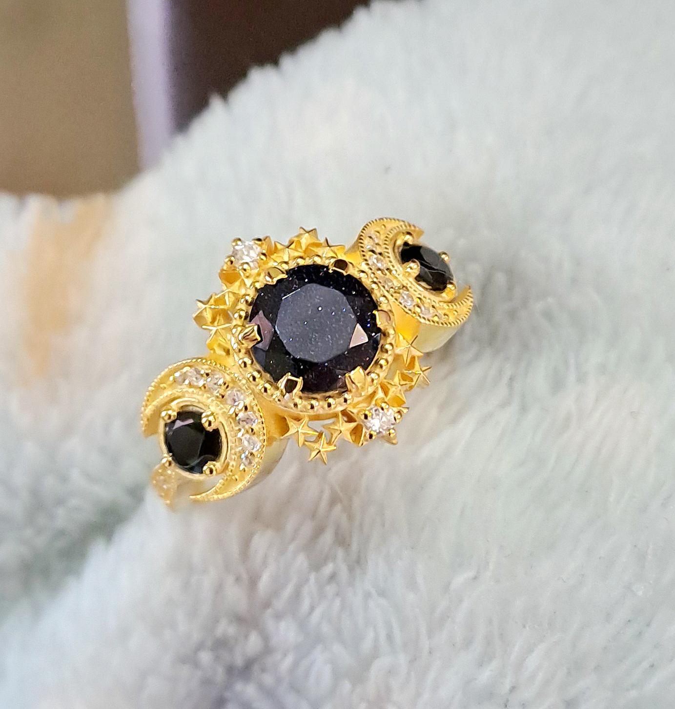 Sterling Silver Blue Sandstone Star Moon Ring: Handmade Galaxy Jewelry ...