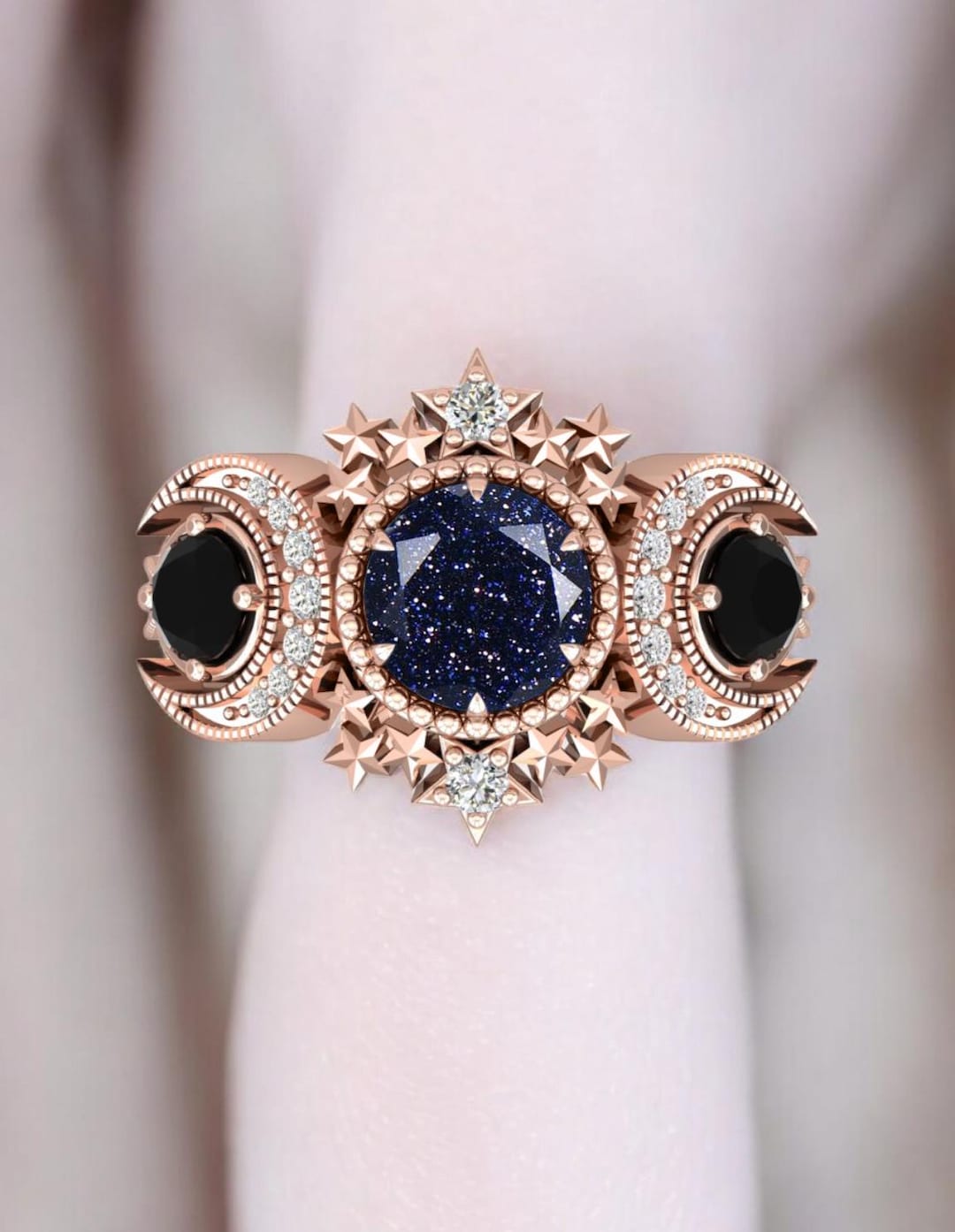 Sterling Silver Blue Sandstone Star Moon Ring: Handmade Galaxy Jewelry ...