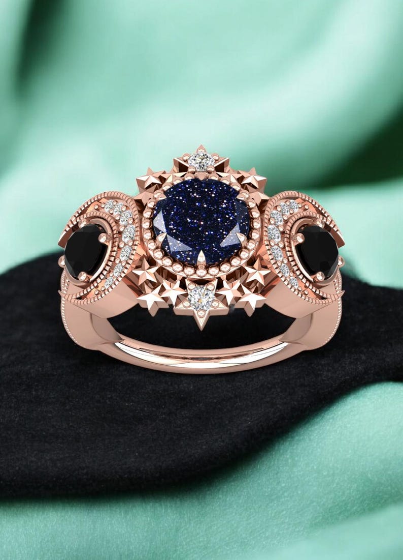 Sterling Silver Blue Sandstone Star Moon Ring: Handmade Galaxy Jewelry ...