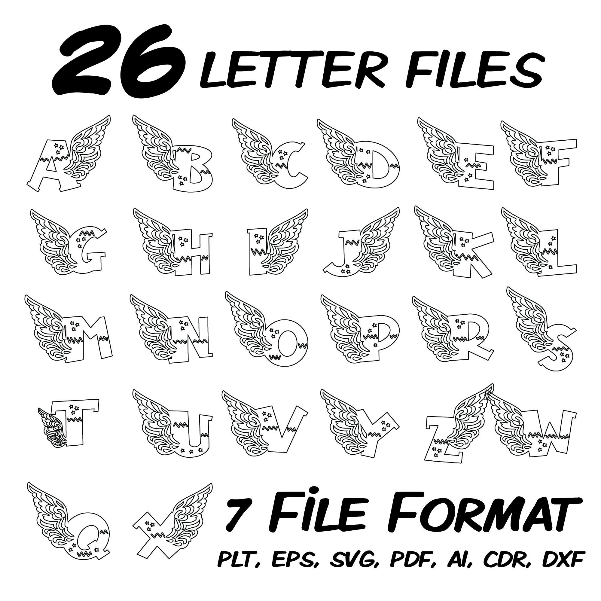 Christmas Angel Wing Letter Alphabet SVG PDF DXF Wings Mono - Etsy