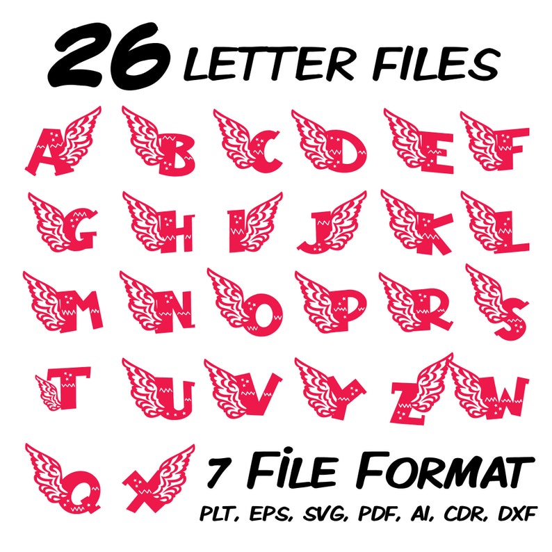 Christmas Angel Wing Letter Alphabet SVG, PDF, DXF Wings Mono Laser ...