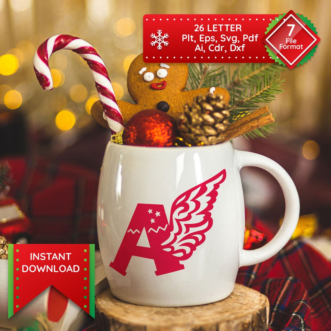 Christmas Angel Wing Letter Alphabet SVG, PDF, DXF Wings Mono Laser ...