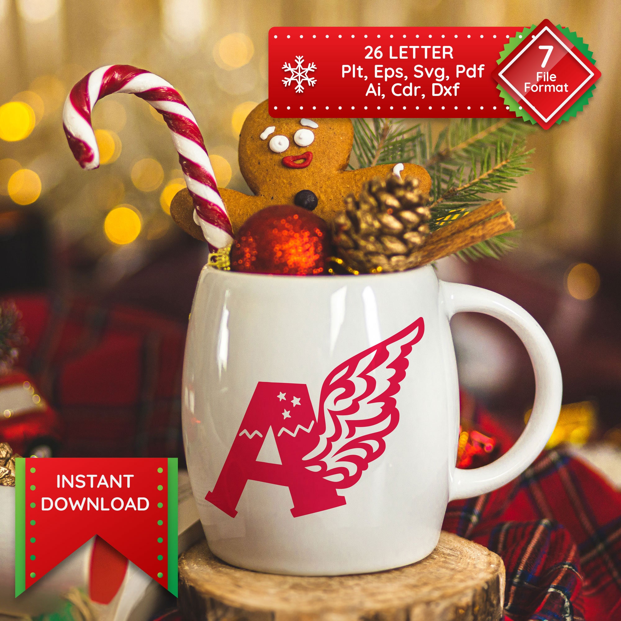 Christmas Angel Wing Letter Alphabet SVG PDF DXF Wings Mono - Etsy